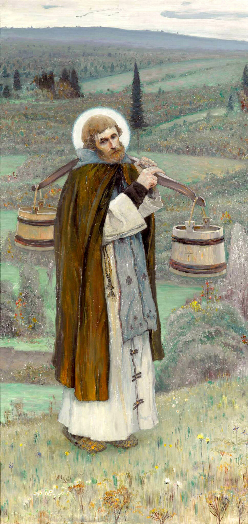 Картина Нестерова Михаила Труды преподобного Сергия. Триптих. Левая часть 38х80 см