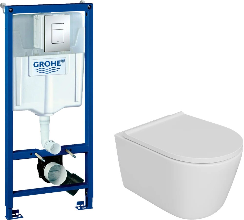 Комплект 5 в 1: Инсталляция Grohe Rapid SL 38772001 / Унитаз подвесной DIWO Архангельск 0800 / Сиденье с микролифтом, Кнопка хром, Комплект креплений