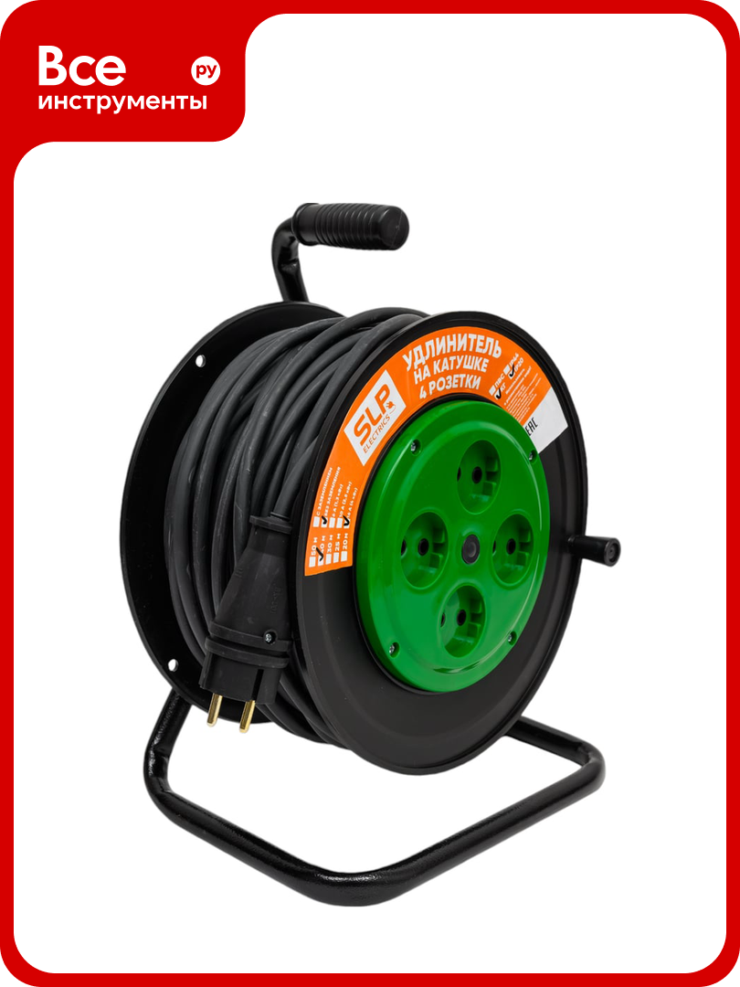 Силовой морозостойкий для сварки удлинитель на катушке SVET 40м/4 розетки без заземления (КГ 2x2,5), 16А УХ-16-4-40-К