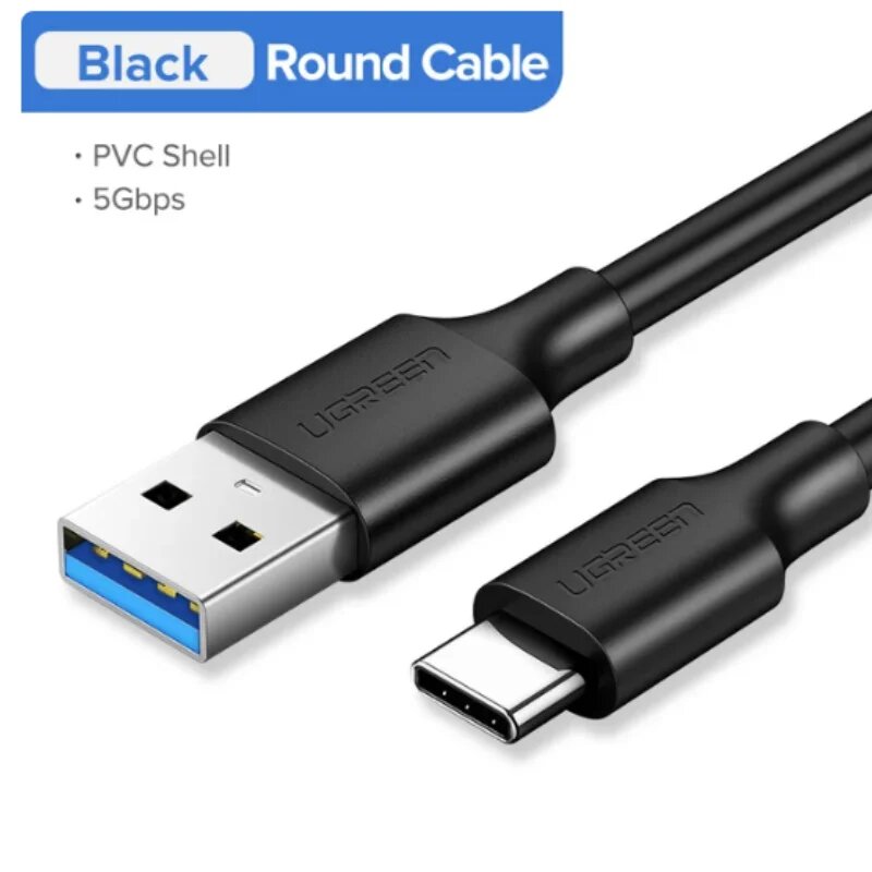 UGREEN USB C-кабель 5 Гбит/с USB3.0 A — USB C для iPad Pro Samsung Galaxy S24 для Switch M2 SSD NVME USB3.0 Суперскоростной кабель для передачи данных, 5Gbps USB3.0 A to C, 0.25m
