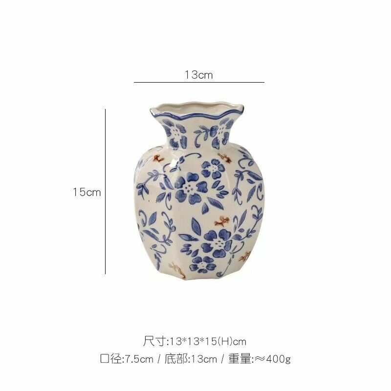 Ваза из синей и белой фарфоровой керамики в ретро-стиле для домашнего декора и цветов