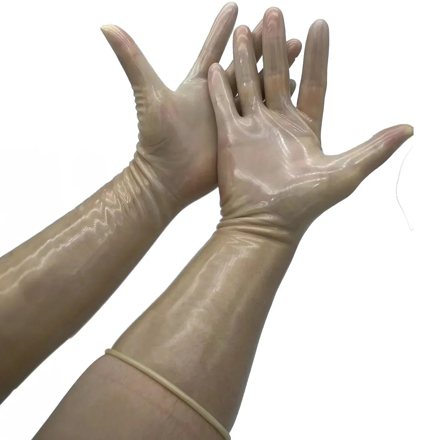 Латексные фетиш-перчатки и капюшон евроcat suits Бежевый, М, transparency