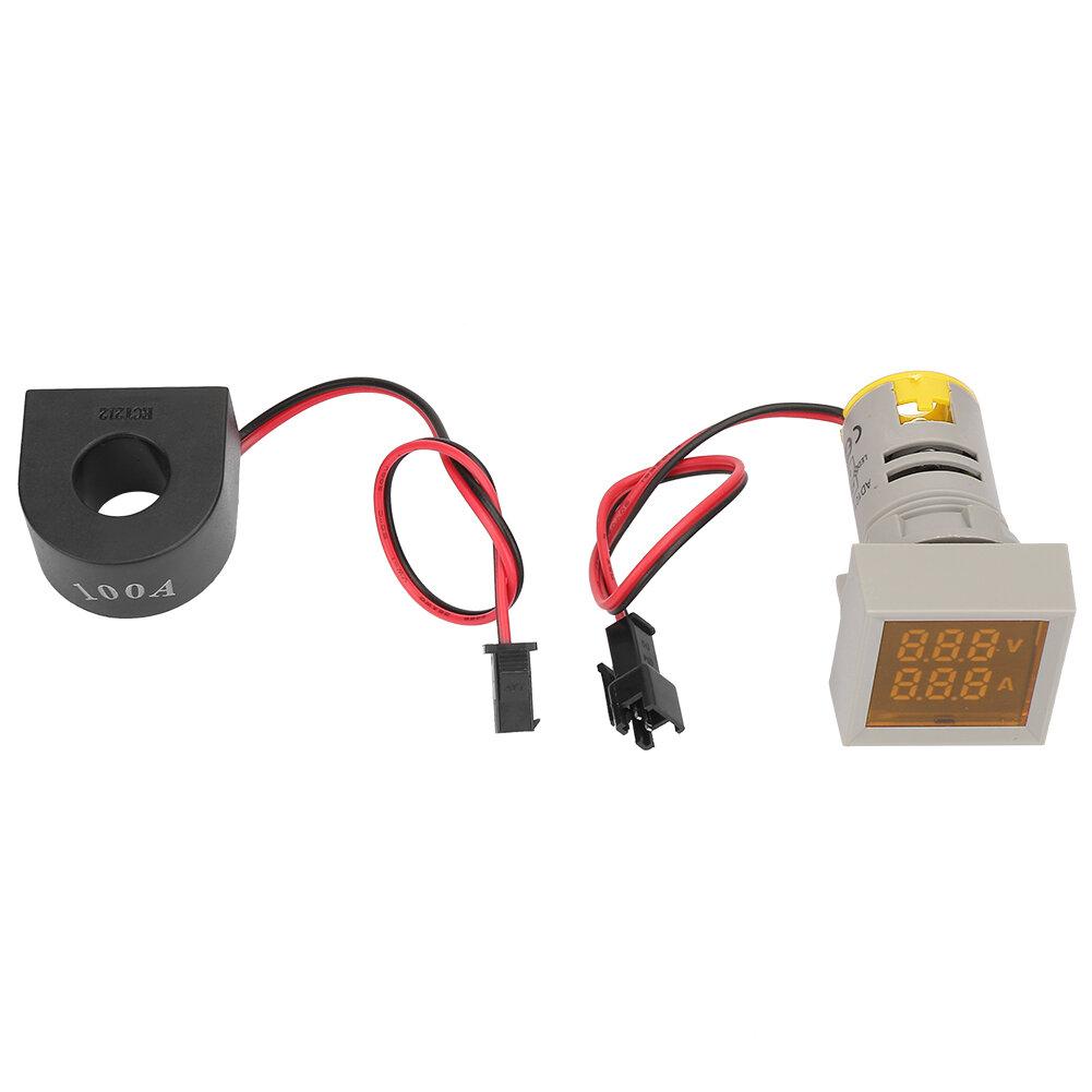 2 In1 светодиодный индикатор света мини -цифровой дисплей Ammeter/Voltmeter Square Signal Lamp (желтый)