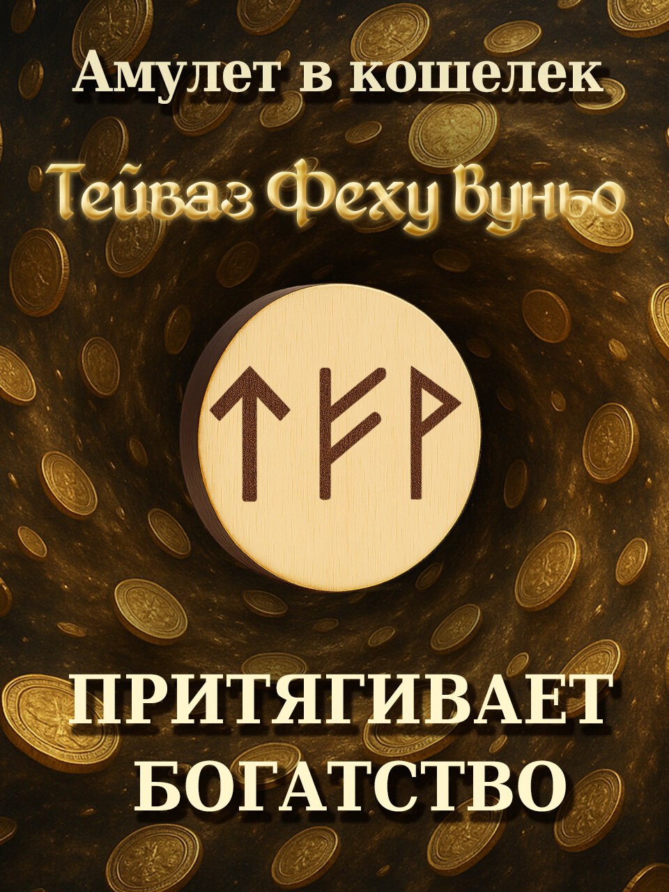 Рунный став Привлечение богатства Тейваз Феху Вуньо - руническая монета талисман на победу, прибыль и успех, сила в делах, удача в бизнесе