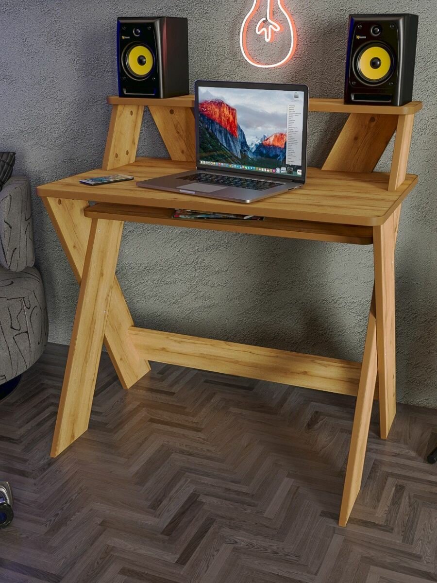 Стол компьютерный письменный с полками, древесный