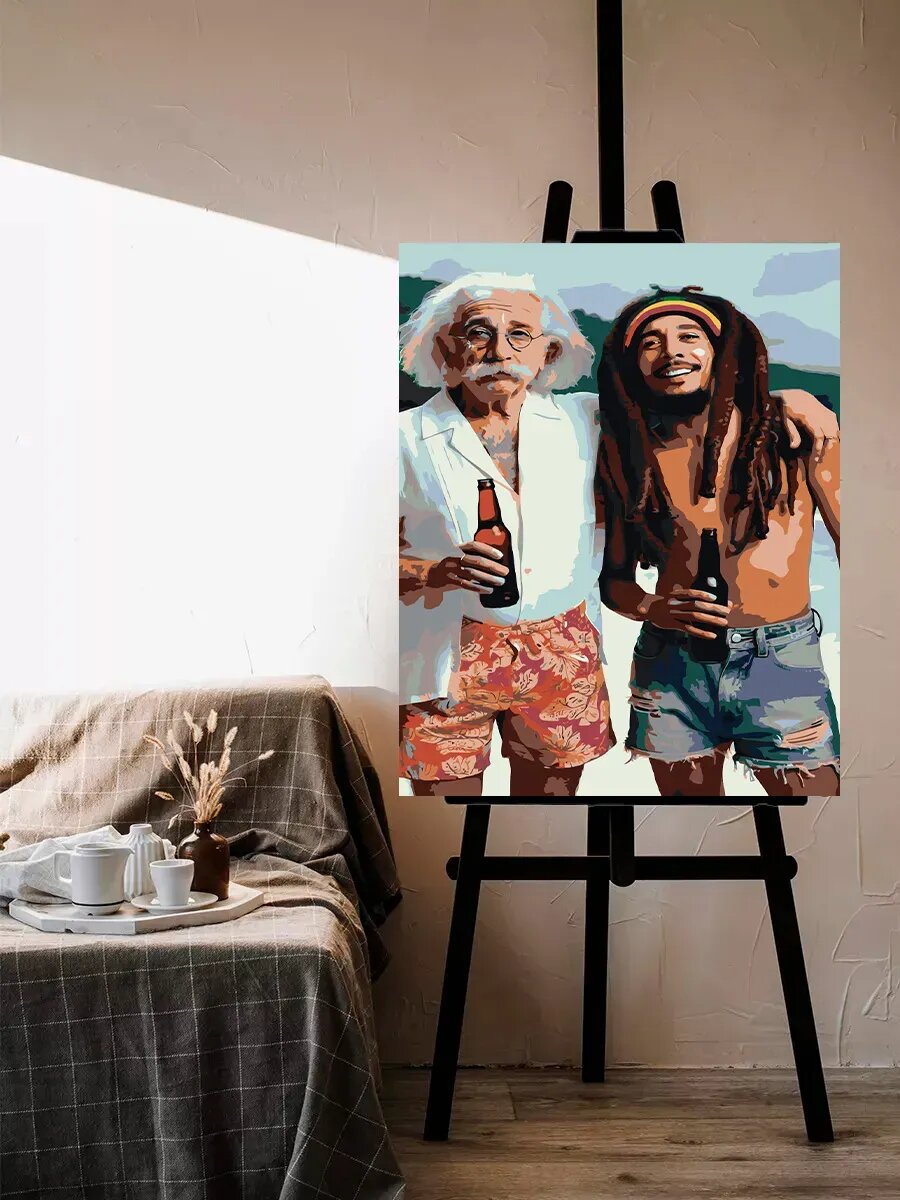 Картина по номерам Альберт Эйнштейн и Bob Marley Пляж
