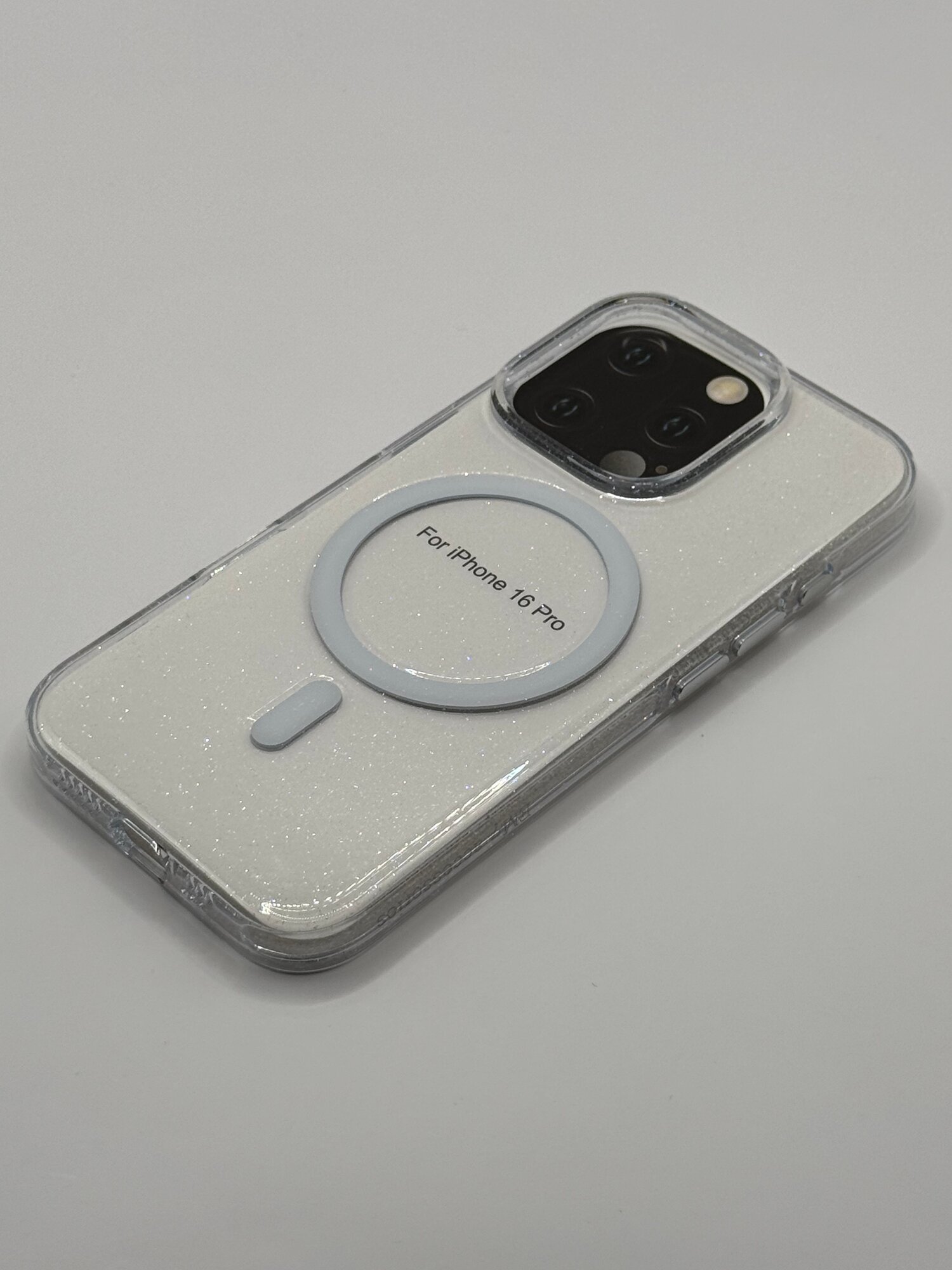 Чехол MagSafe, для iPhone 16 Pro, прозрачный, с блестками, с MagSafe, ударопрочный АБС-пластик