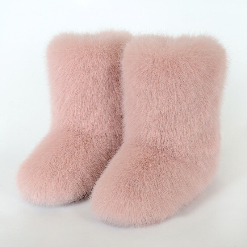 Зимние сапоги из искусственного меха енота и лисы, зимние сапоги Y2K, полусапожки, женские зимние меховые сапоги