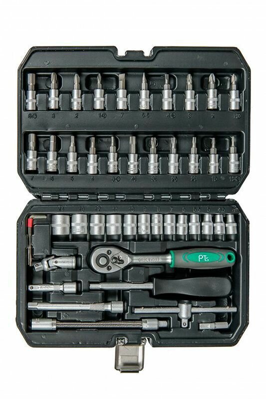 Набор инструментов (бит и головок) 1/4" 6-гр. 46 предметов Performance Tools PTL46 с трещоткой 1/4 дюйма в маленьком кейсе