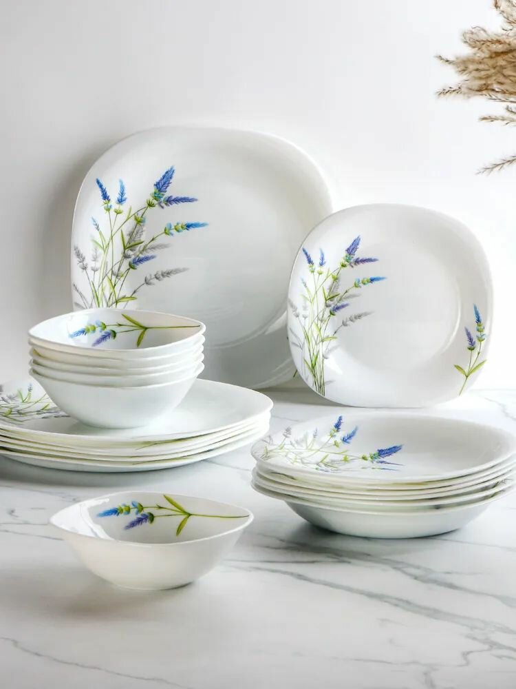 Набор Посуды. Современный Стеклокерамический Обеденный Столовый Сервиз Для 6 Персон Из 24 Предметов. Тарелки, Салатники, Суповые Пиалы. Для Первых, Вторых Блюд, Салатов и Десертов.