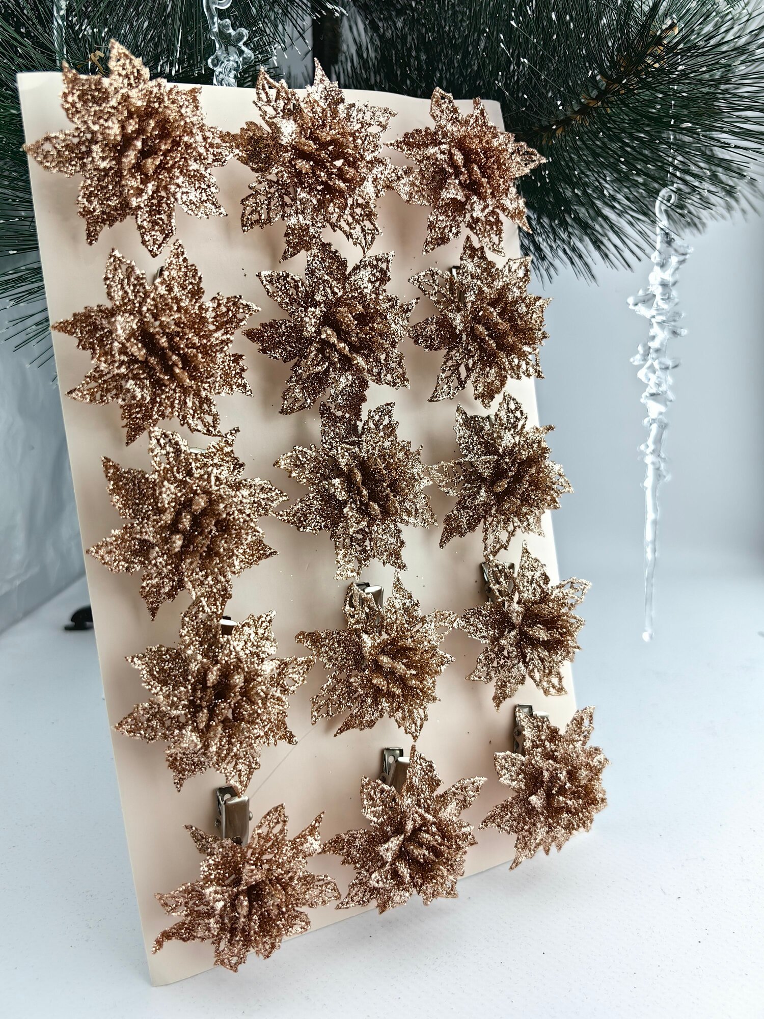 Елочное украшение цветочек розовое золото