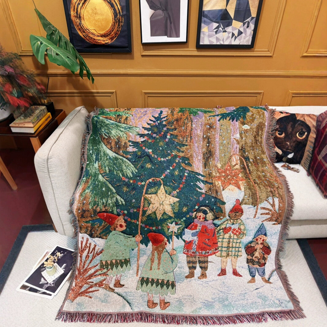 Многофункциональное одеяло "Рождественский диван", хлопок, 130x160 см