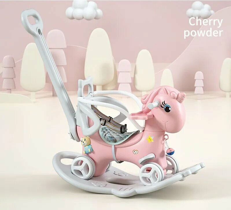 Качалка-каталка-беговел LITTLE PALACE единорог 3в1 детская музыкальная розовая