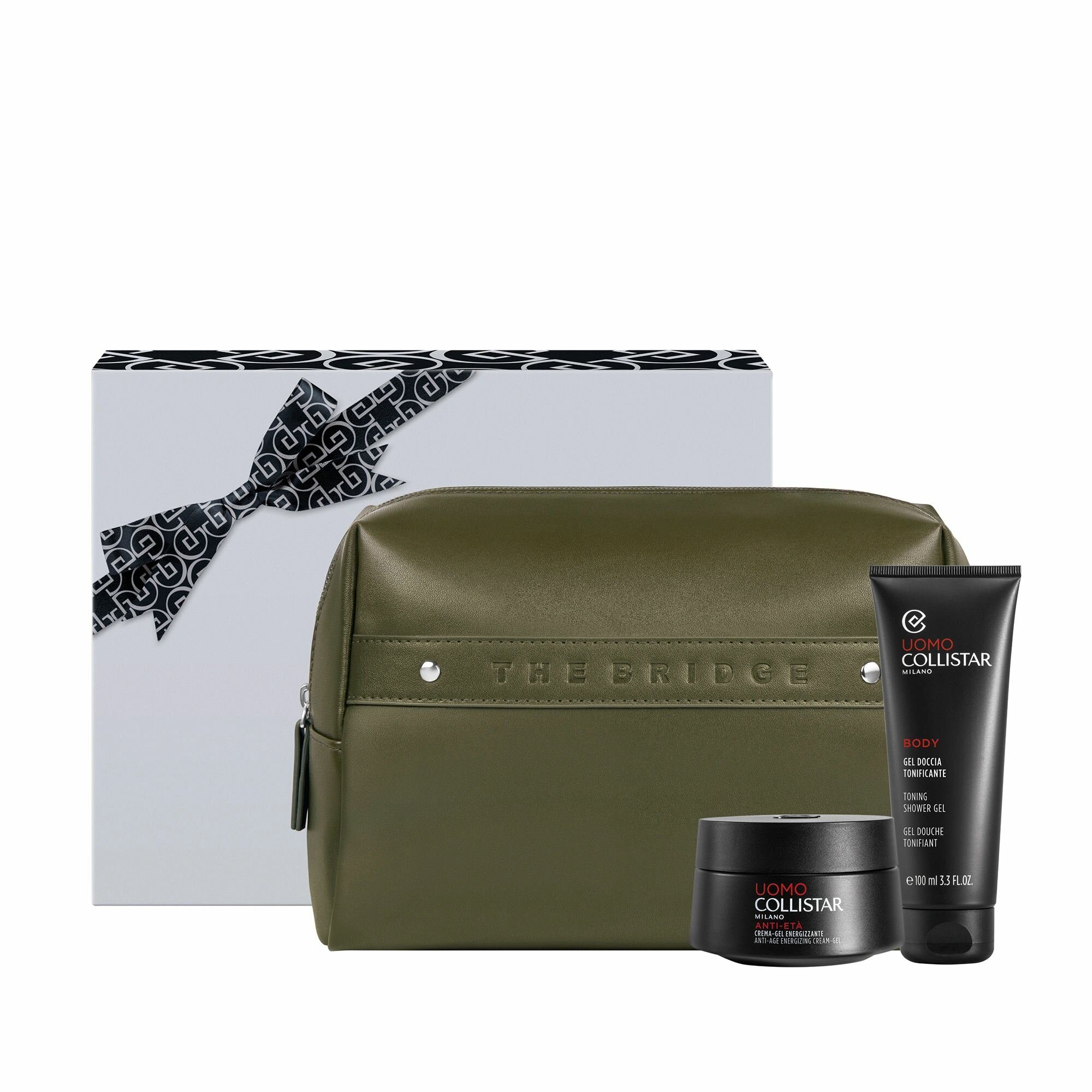 Collistar - Набор Uomo: Мужской энергитический крем, против морщин, 50 мл + Тонизирующий гель для душа, 100 мл + косметичка