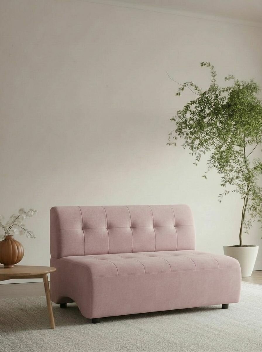 Диван прямой Вега без подлокотников пудровый велюр. Офис, дом, салон красоты, прихожая, гостиная, зона ожидания.
