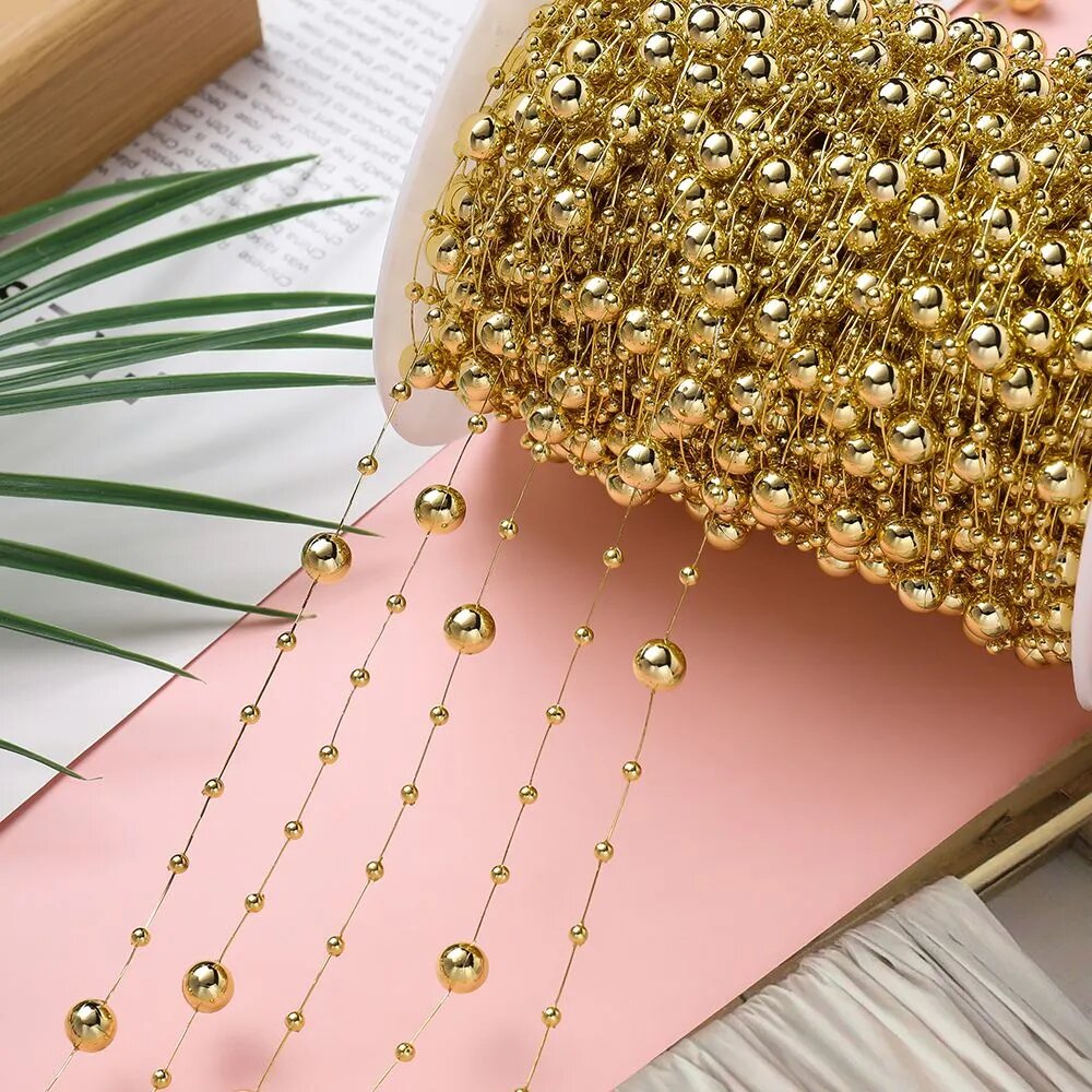 Жемчуг на леске, 8+3 мм, 5 метров , цвет золотой