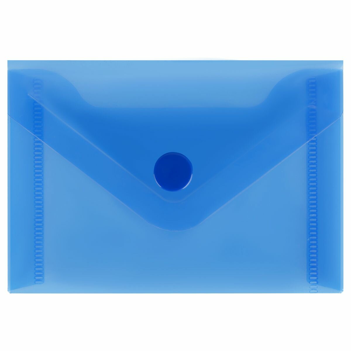40 шт. Папка-конверт на кнопке СТАММ А7 (74*105мм), 150мкм, пластик прозрачная, синяя