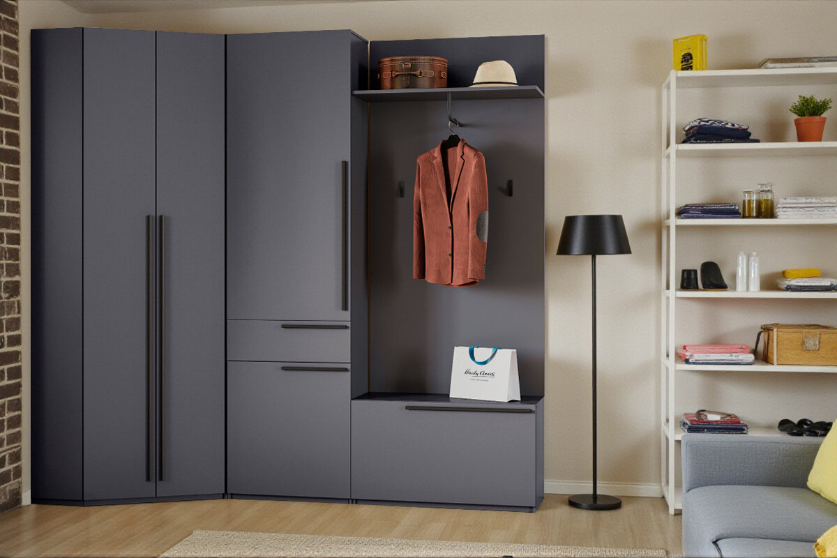 Прихожая Лорена Пакс-3 Серый Графит 162 PE NEW 228x95x220 см, GOODFORM