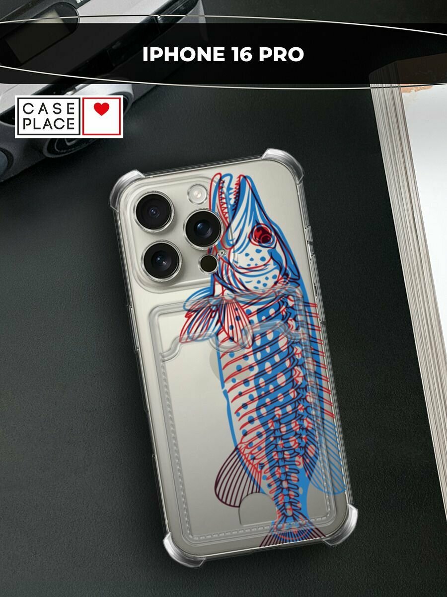 Чехол на Apple iPhone 16 Pro (Айфон 16 Про) с картой и принтом Рыба вертикаль