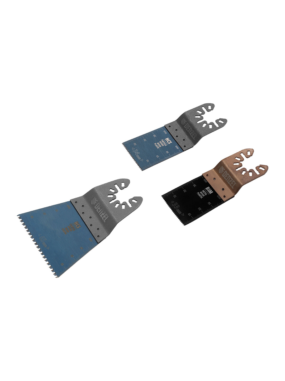 Насадки для реноватора / МФИ по дереву и металлу Denzel, миллиметровая шкала и универсальная посадка, 3 штуки, 782403