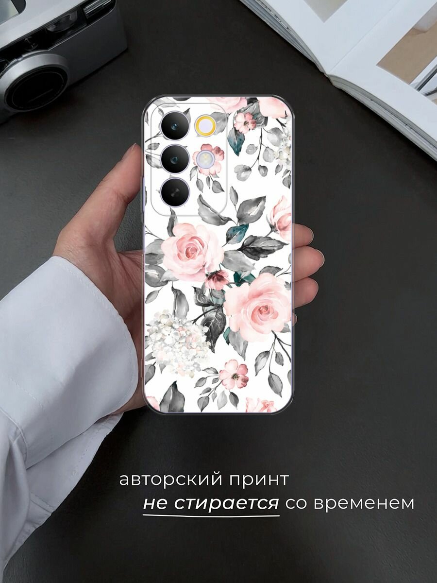 Силиконовый чехол на Realme C85 / Реалми C85 с принтом Розы на белом — фото 1