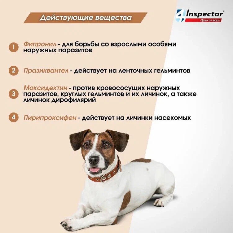 Капли Inspector Quadro для собак от 40 до 60 кг, от блох, клещей и гельминтов, 1 пипетка — фото 1