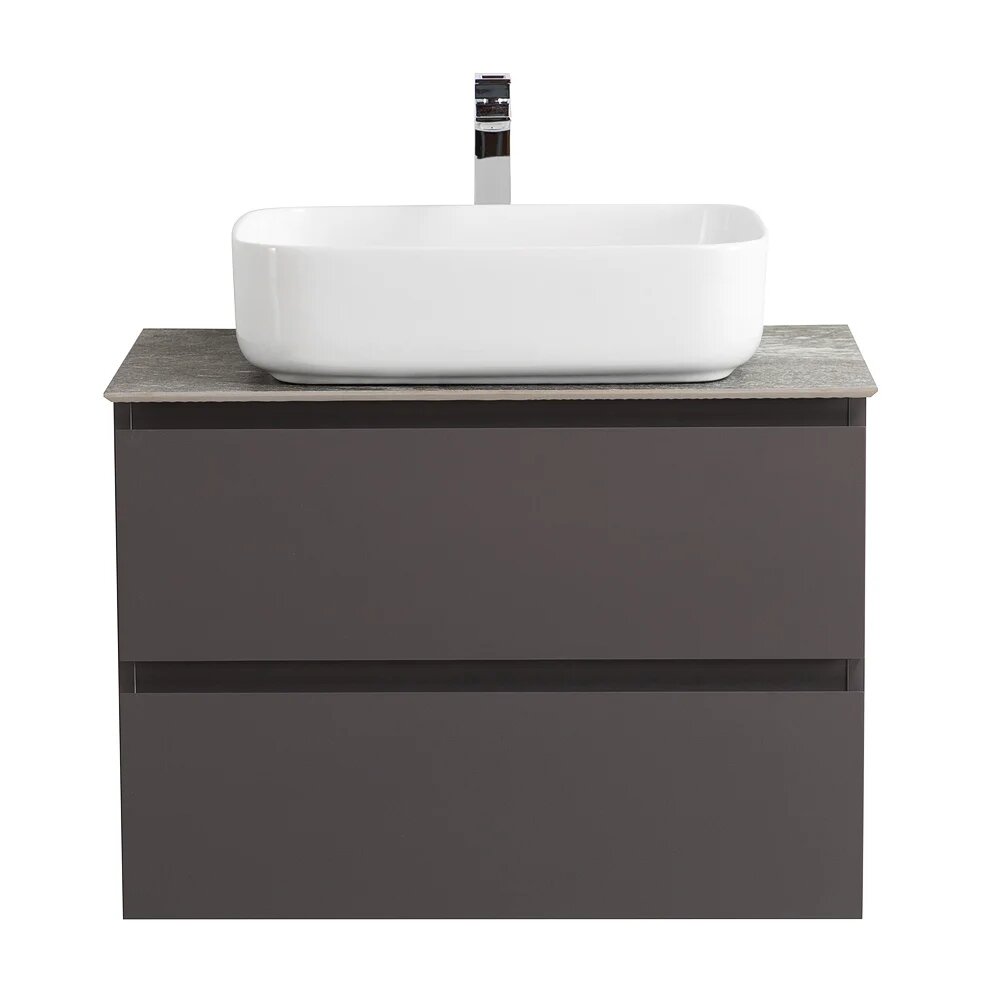 Тумба под раковину со столешницей BelBagno Kraft 70 подвесная, серая, матовая, из МДФ, тумба для ванной, с ящиками