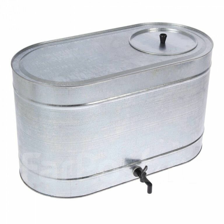 Бак металлический Урал инвест оцинкованный, 75 л, с краном, с крышкой, овальный, 670х330х400 мм, высокий