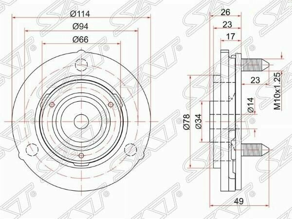 Опора Передней стойки SAT ST-48609-35030 Toyota Land Cruiser Prado J90 96-02 / Hilux Surf 95-00 Передняя