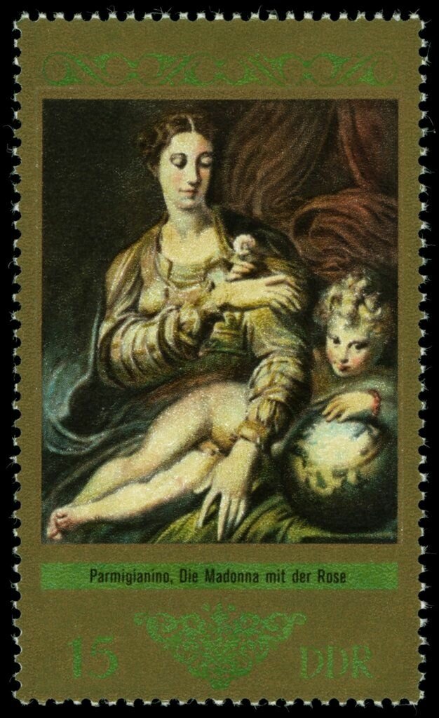 (1973-081) Марка Германия (ГДР) "Мадонна с розой" Живопись III