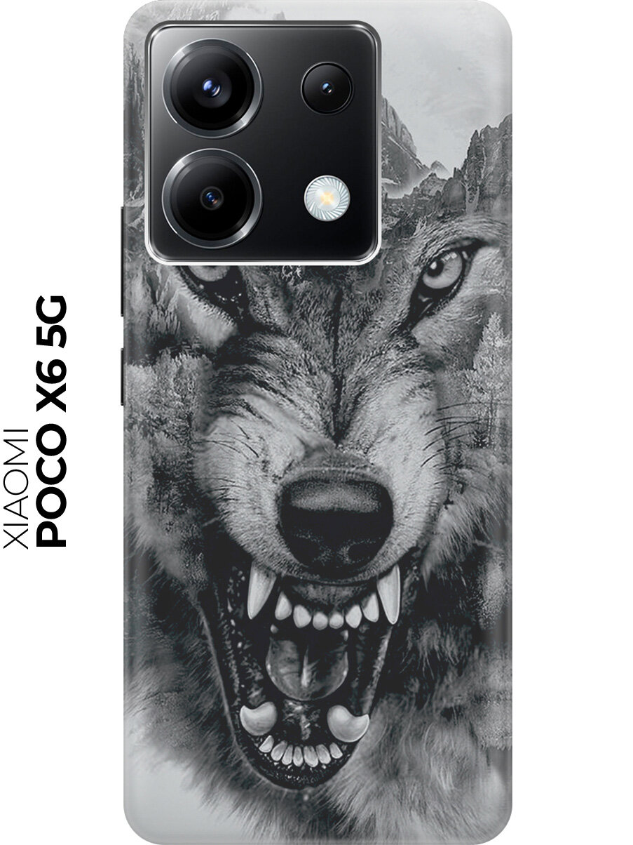 Силиконовый чехол на Xiaomi Redmi Note 13 Pro 5G / Poco X6 5G / Сяоми Редми Ноут 13 Про 5г / Поко Х6 5г с рисунком "Волк в горах"