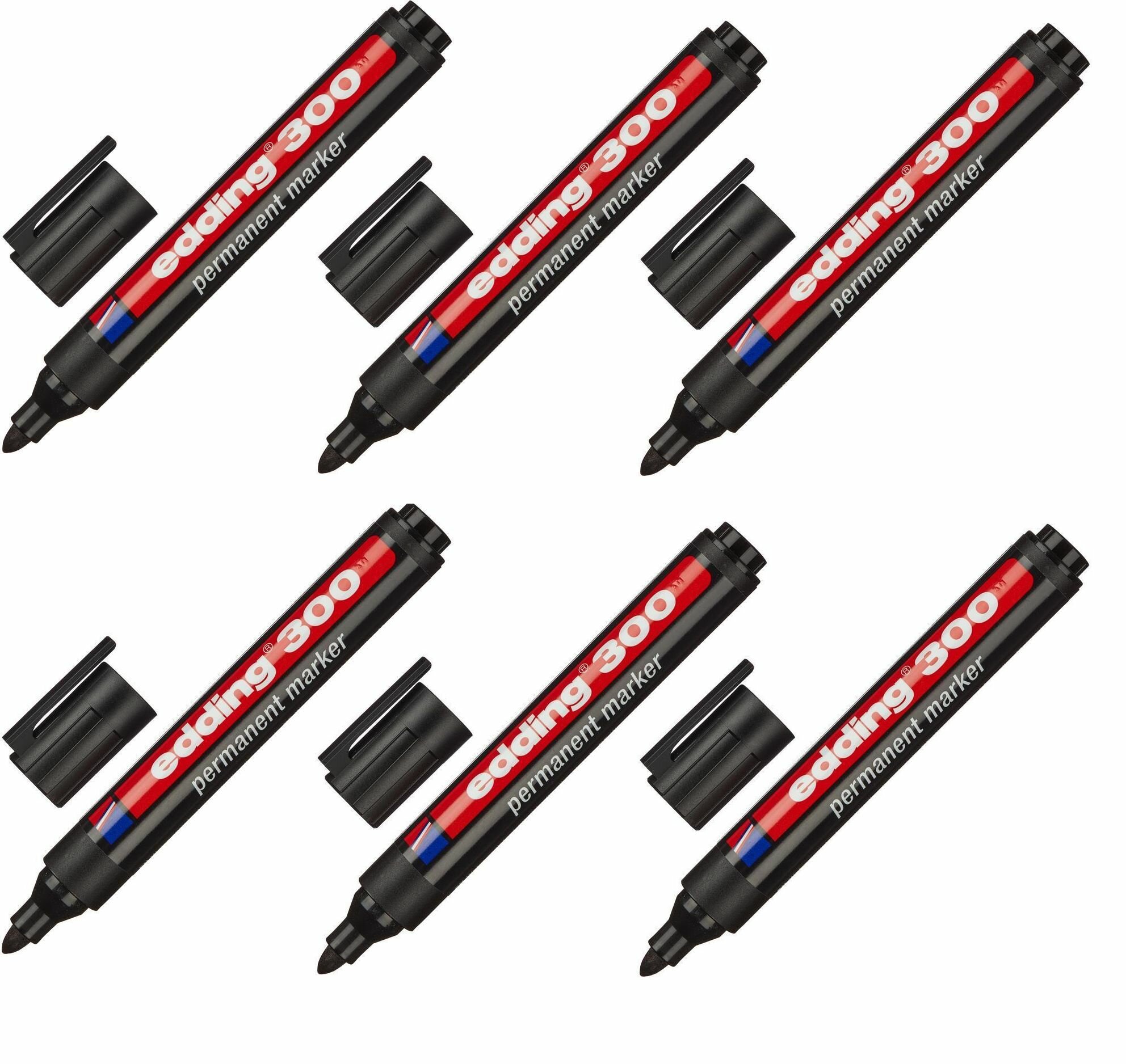 Edding Маркер перманентный E-300/1 черный, круглый наконечник, 1,5-3 мм, 6 шт.