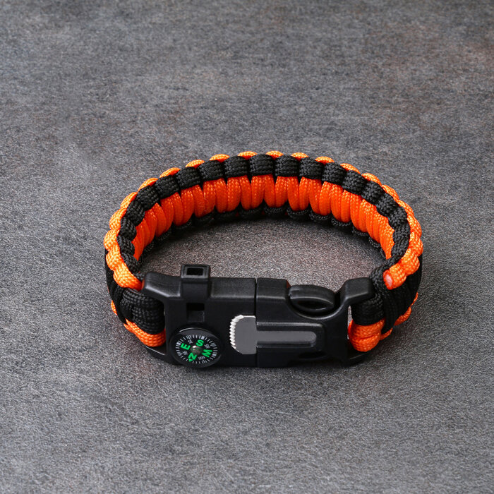Браслет для выживания 4в1 (паракорд, компас, свисток, огниво), черно-оранжевый 10224071