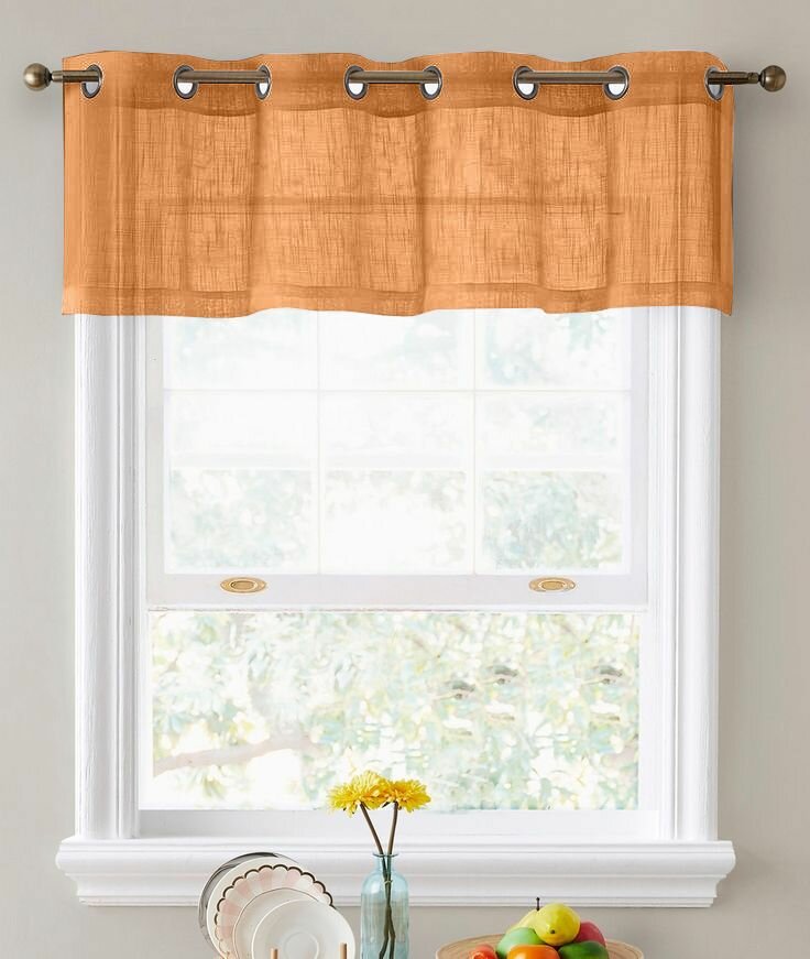 Шторы для кухни на люверсах, ламбрекен из тюля вуаль на кольцах арт- ЛКЛ-4913