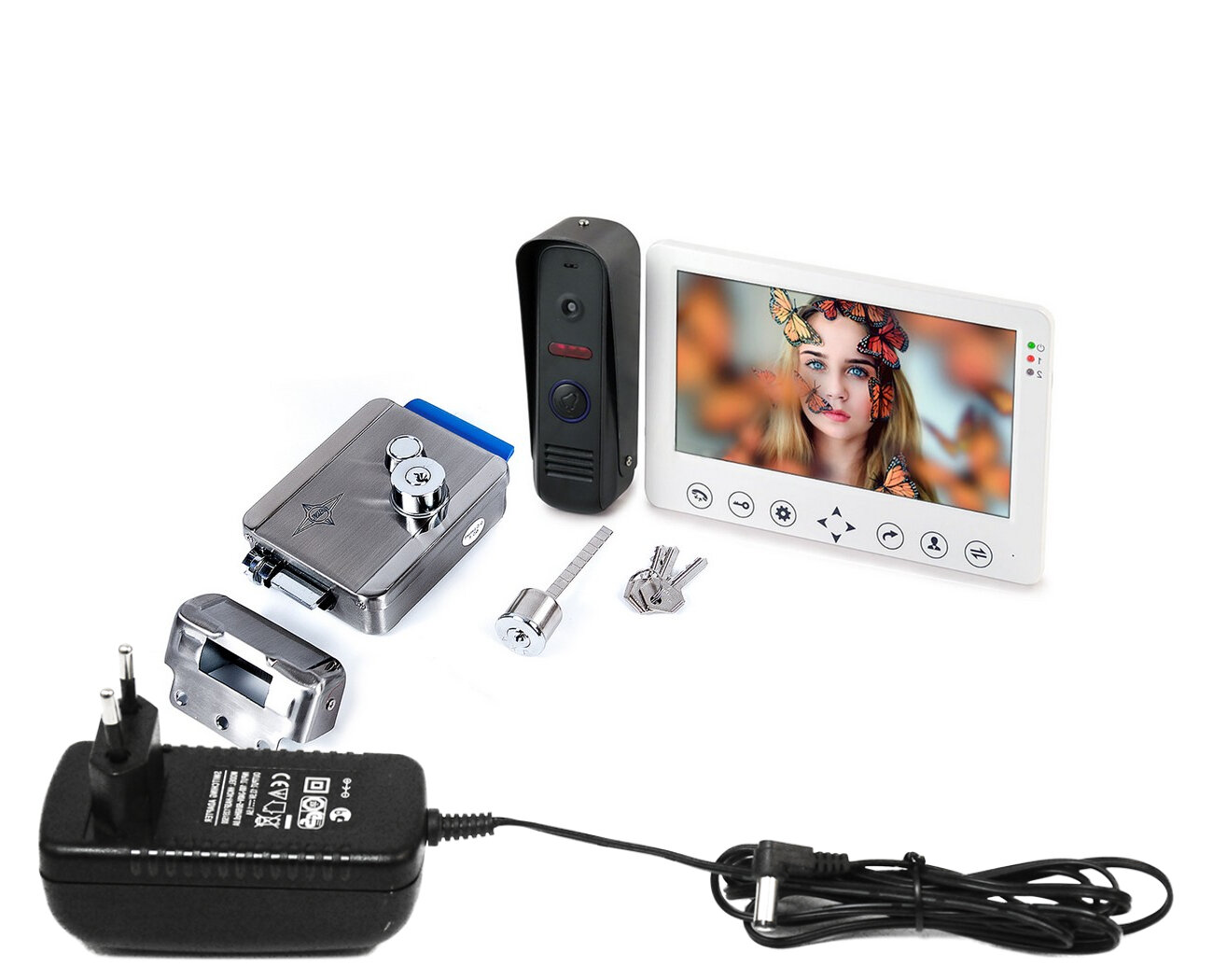 Комплект домофон и электромеханический замок HD ком W-(715) и Anxing-Lock-(091) (бел) (A15192OK) - электронный домофон с электромеханическим замком