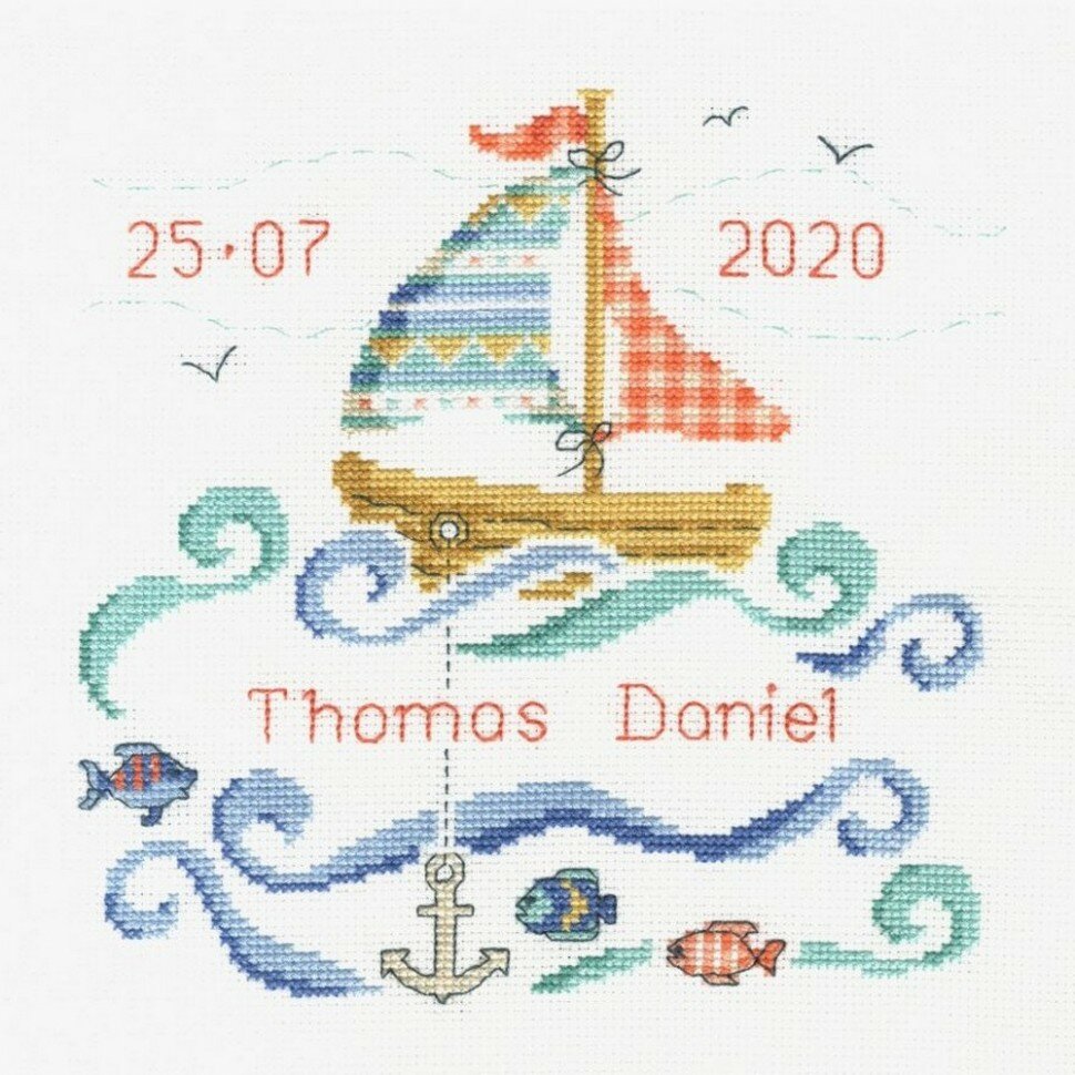 Набор для вышивания DMC #BK1877 Sail Boat Baby (Парусник малыша), Счетный крест, 19 х 19 см