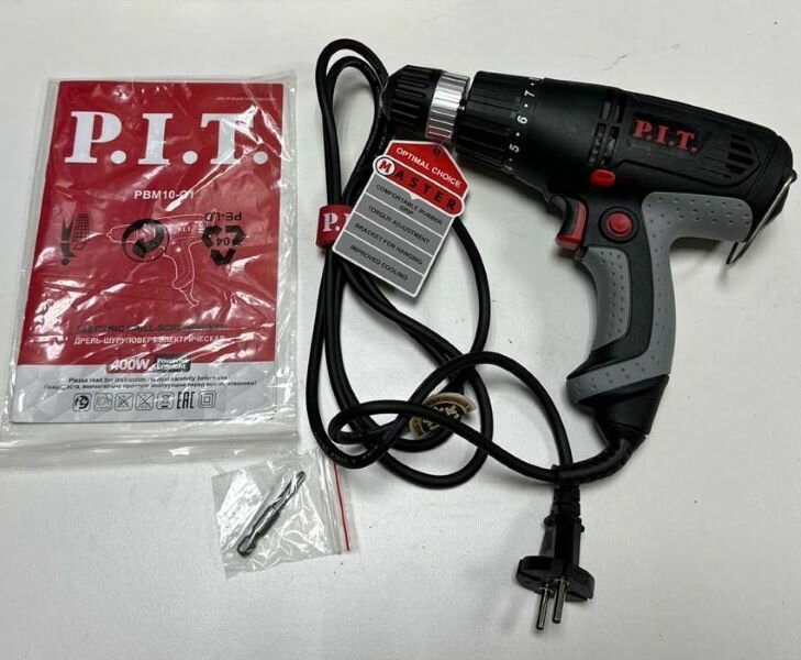 Дрель шуруповерт PIT PBM10-C1 сетевой 25Нм 400Вт 1 скорость патрон 0,8-10мм 0-800об/мин шнур 2м