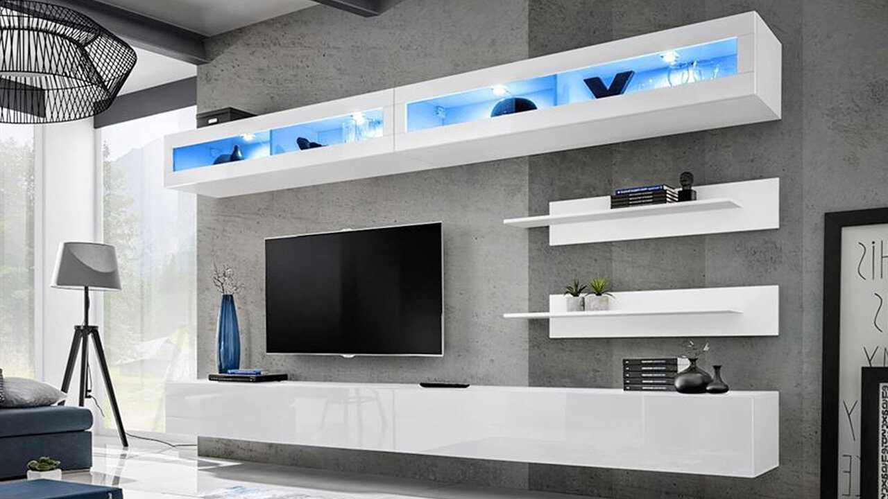 Гостиная 2 МДФ Белый DM635-6 / Белый Фасадный 0101 NEW 320x40x180 см, белый, белый фасадный GOODFORM