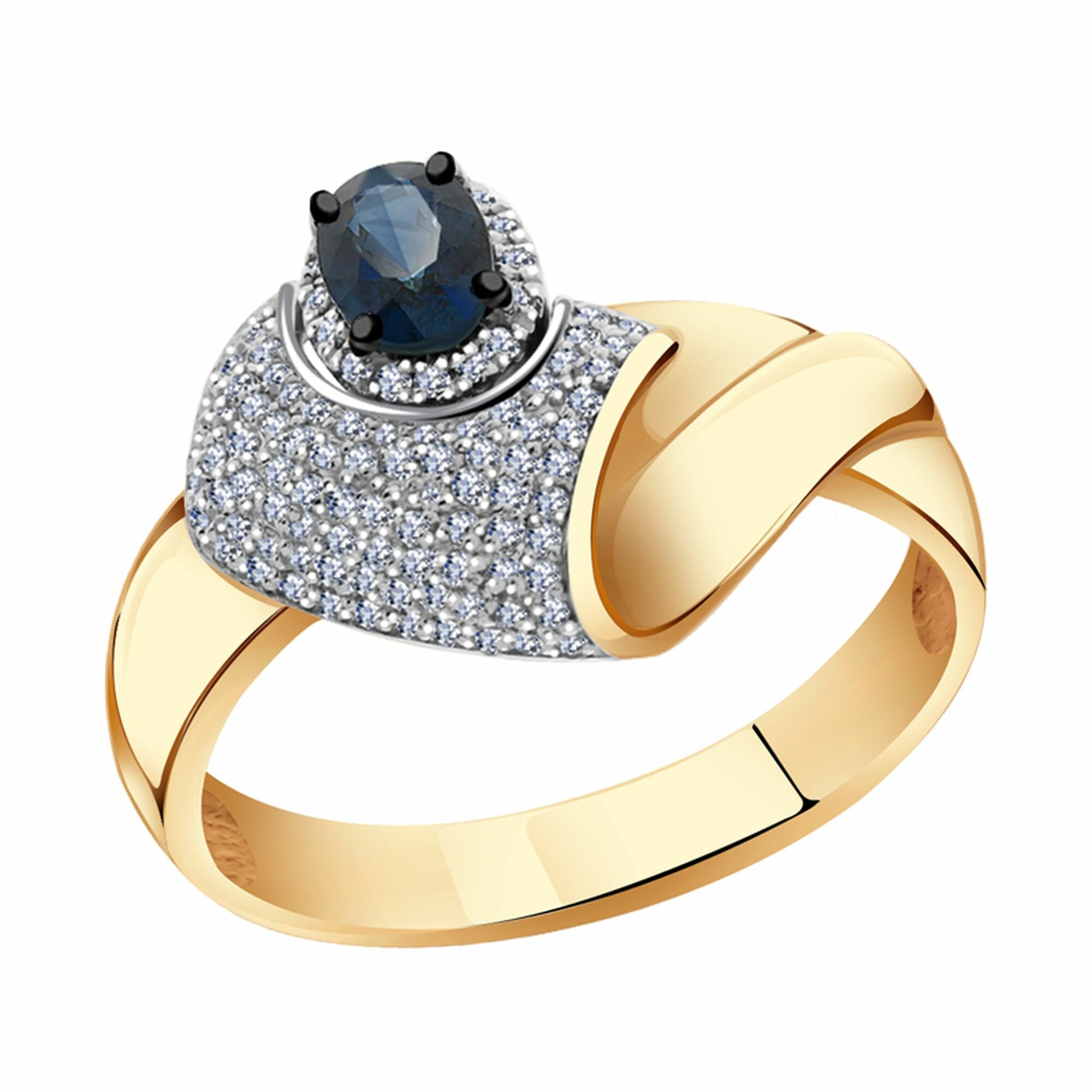 Кольцо, красное золото, 585 проба, сапфир, бриллиант