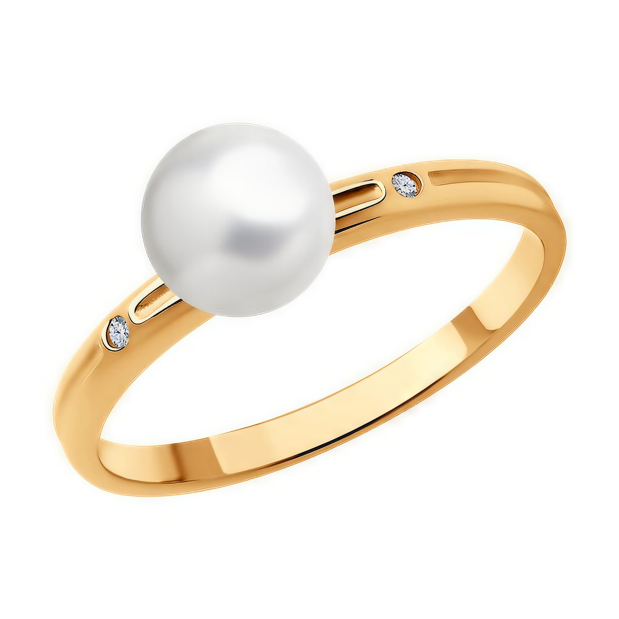 Кольцо, серебро, 925 проба, золочение, бриллиант, жемчуг