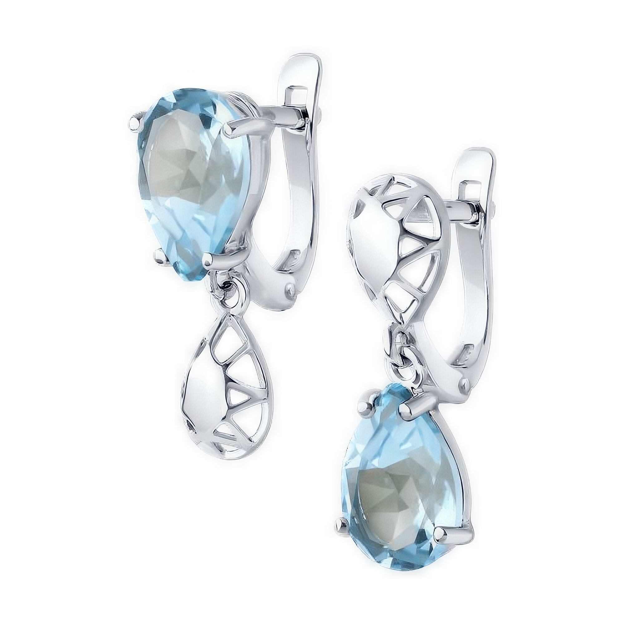 Серьги с подвесками, серебро, 925 проба, родирование, топаз