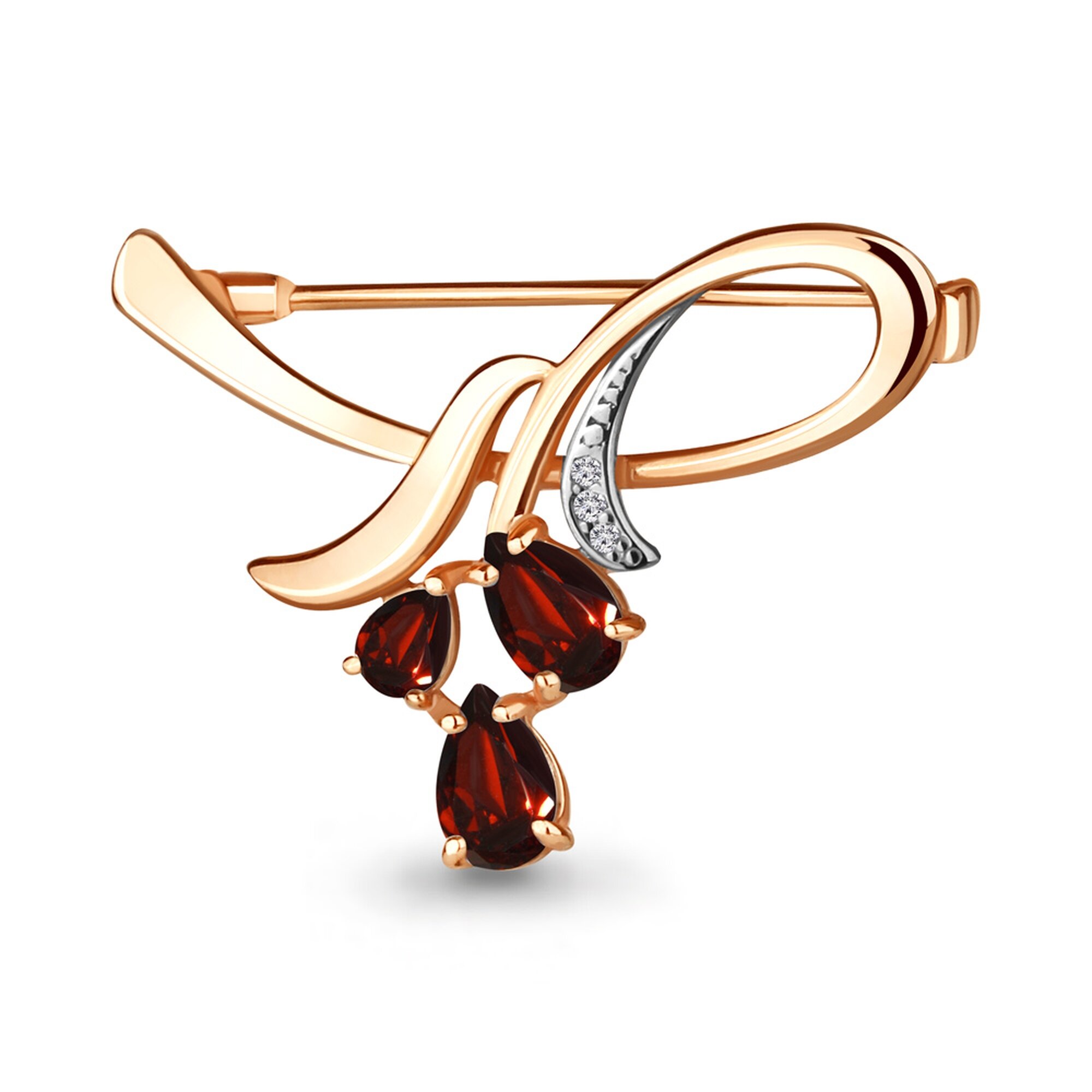 Брошь Diamant online, серебро, 925 проба, золочение, фианит, гранат