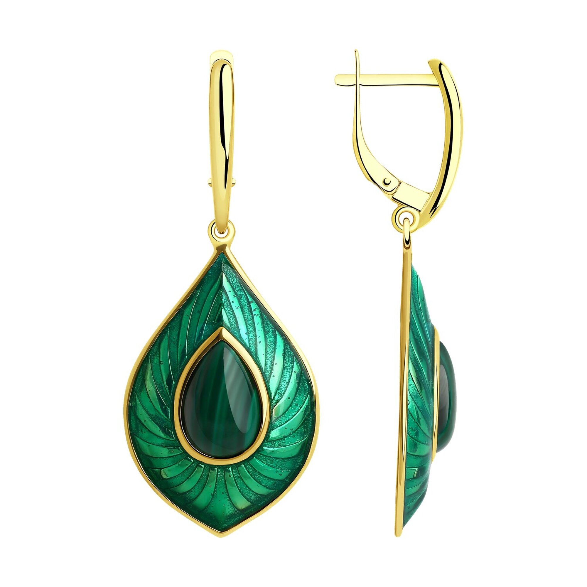 Серьги Diamant online, серебро, 925 проба, золочение, малахит, эмаль