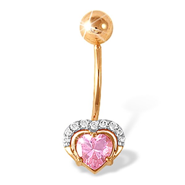 Пирсинг в пупок, красное золото, 585 проба, фианит