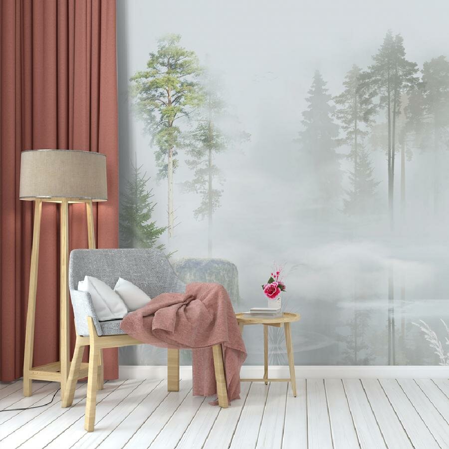 Фотообои Туман в весеннем лесу 13-894-S-Песок 270 x 200 см (ВхШ) Метровые, флизелиновые, влагостойкие обои