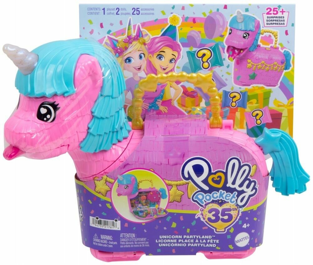 Фигурки Mattel Polly Pocket - Игровой набор Праздничная пиньята Единорог с фигурками и аксессуарами - Полли Покет HYD96