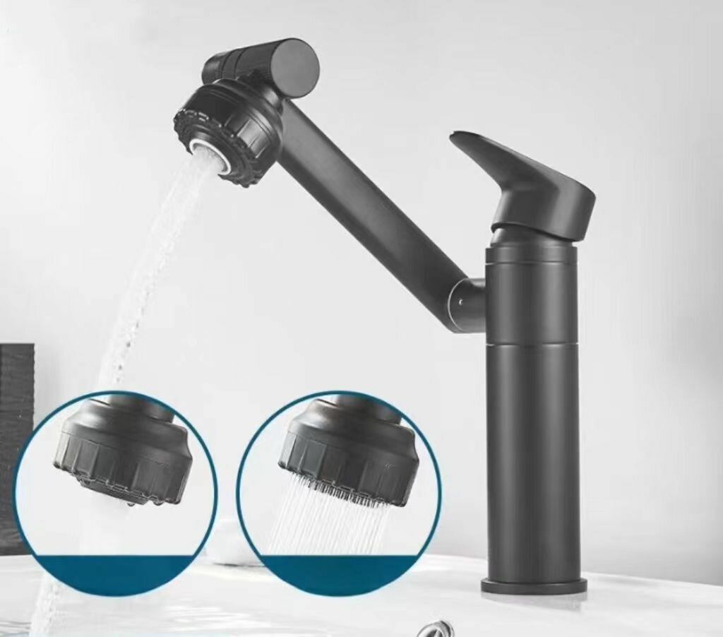 Смеситель для кухни с гибким изливом раковины умывальника кран для ванной мойки поворотный с вращением на 360 градусов и аэратор