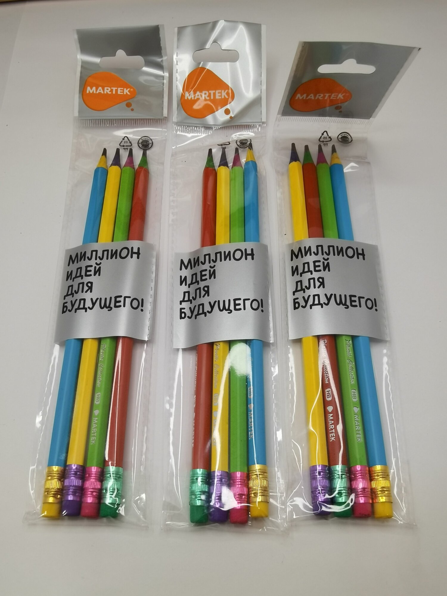 Набор чернографитных шестигранных разноцветных карандашей (4 штуки) 3 упаковки