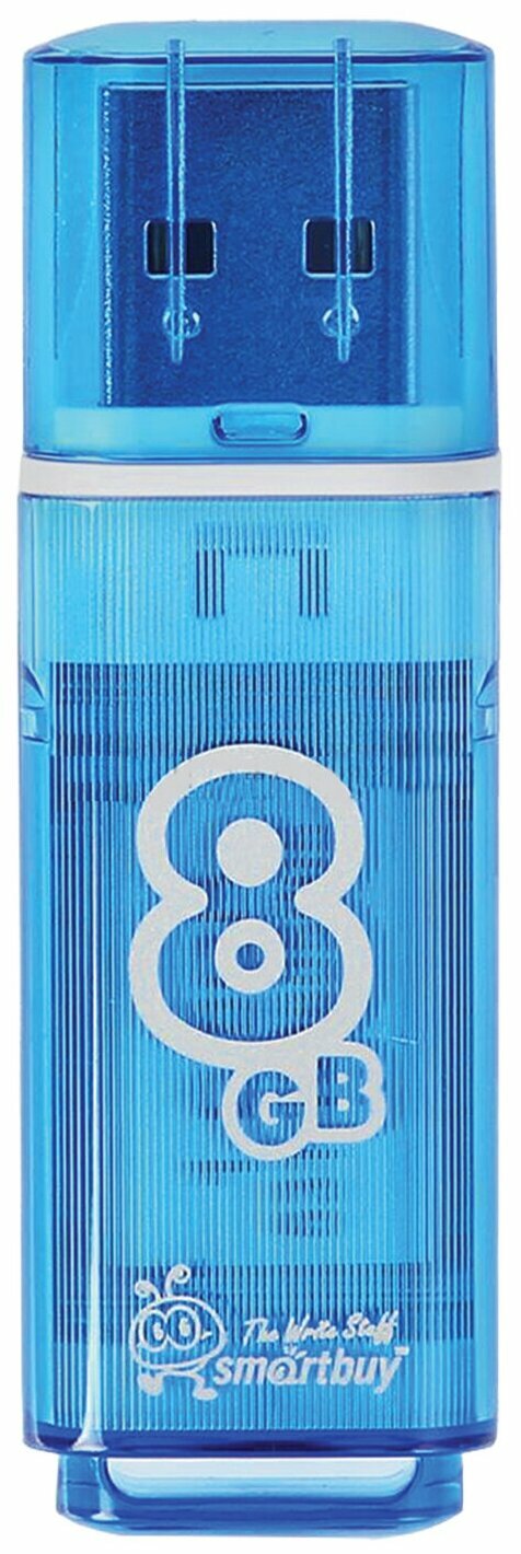 Флеш-диск 8 GB, SMARTBUY Glossy, USB 2.0, синий, SB8GBGS-B - 1 шт.