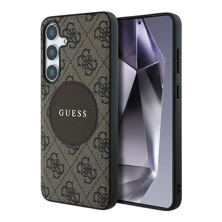 Guess чехол MagSafe для Galaxy S25+ , PU-кожа 4G Round Patch Metal logo, коричневый